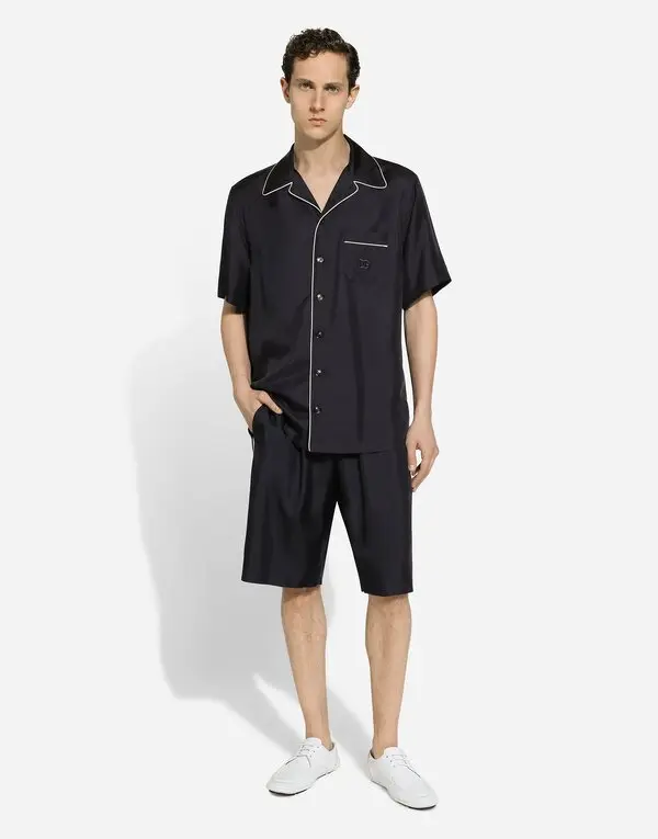 Dolce & Gabbana Silk Twill Jogging Shorts With Embroidery