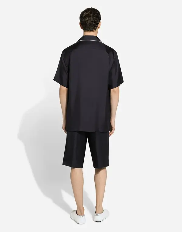 Dolce & Gabbana Silk Twill Jogging Shorts With Embroidery