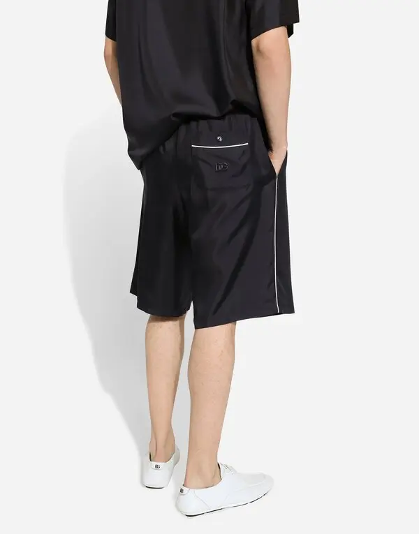 Dolce & Gabbana Silk Twill Jogging Shorts With Embroidery