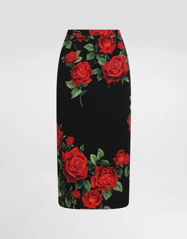 Dolce & Gabbana Rose-print Charmeuse Skirt