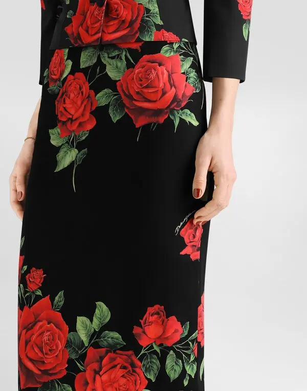 Dolce & Gabbana Rose-print Charmeuse Skirt
