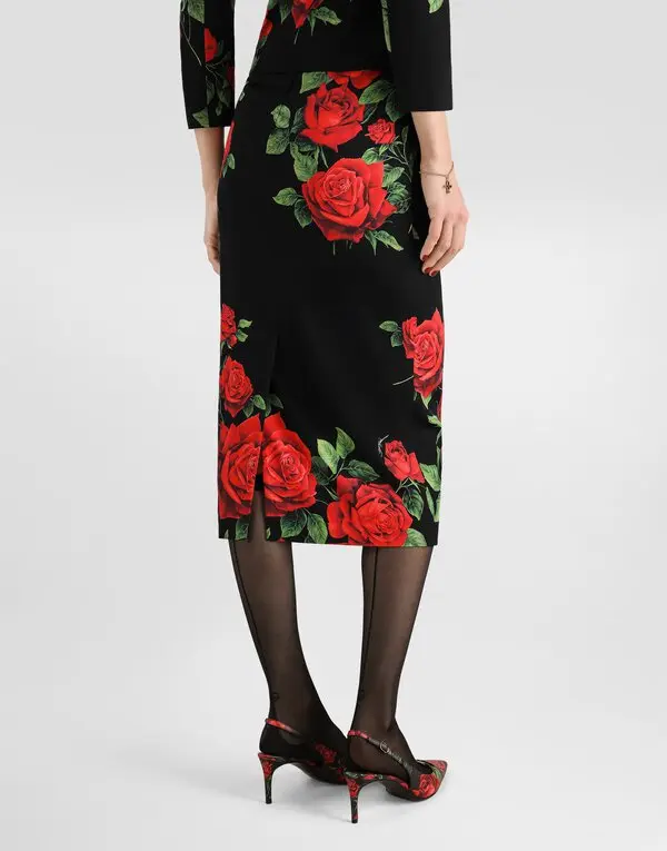 Dolce & Gabbana Rose-print Charmeuse Skirt