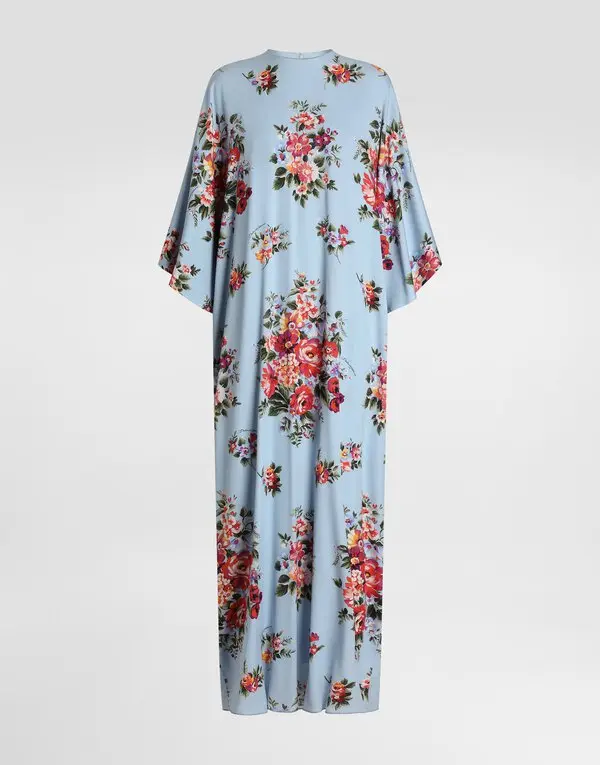 Dolce & Gabbana Flower Bouquet-print Long Charmeuse Dress