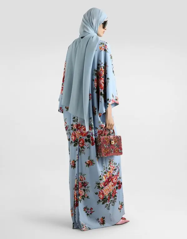 Dolce & Gabbana Flower Bouquet-print Long Charmeuse Dress