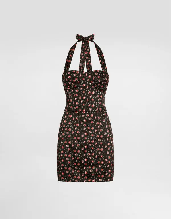 Dolce & Gabbana Rose-print Satin Mini Dress