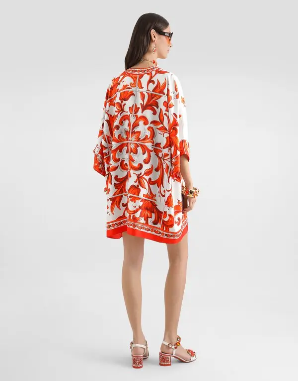 Dolce & Gabbana Majolica-print Twill Short Kimono Dress