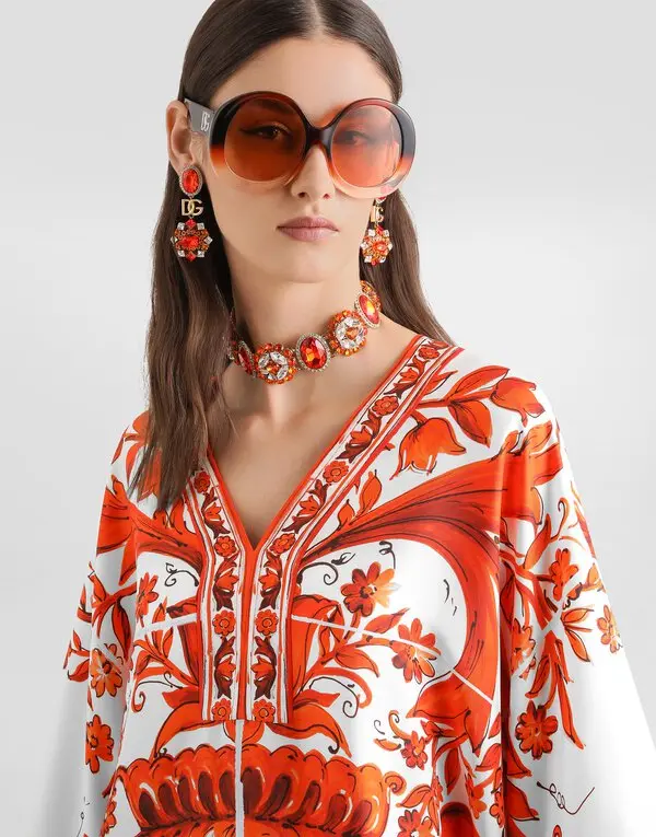 Dolce & Gabbana Majolica-print Twill Short Kimono Dress