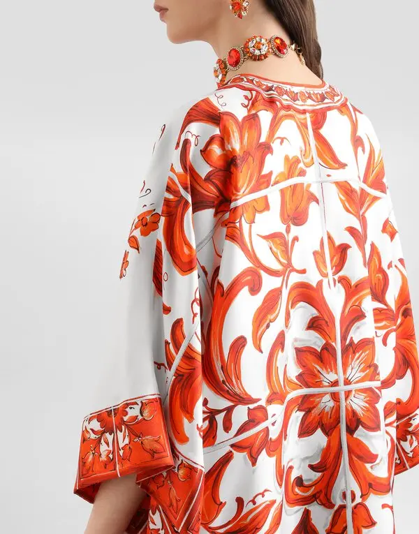 Dolce & Gabbana Majolica-print Twill Short Kimono Dress
