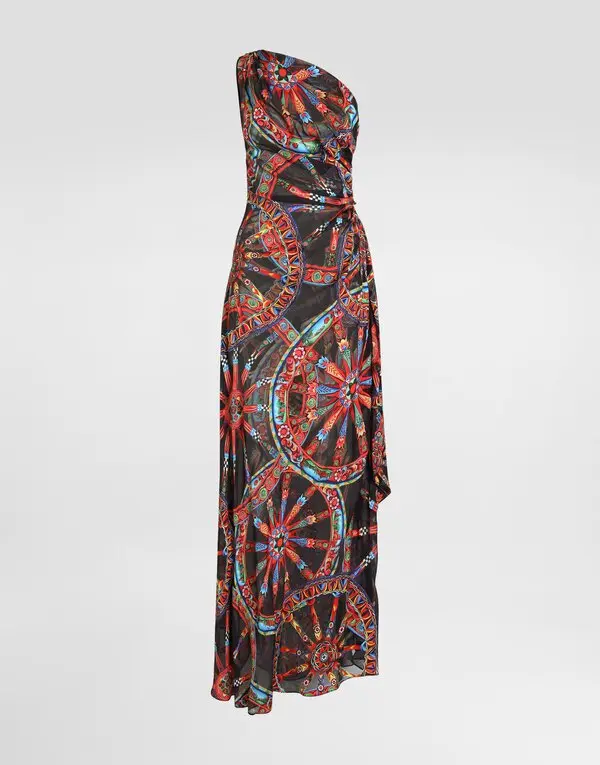 Dolce & Gabbana Carretto-print One-shoulder Twill Maxi Dress - Multicolor