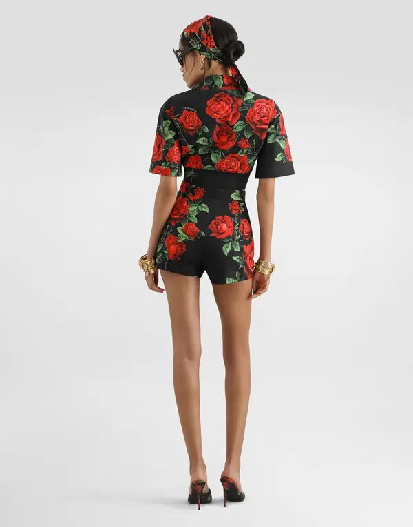 Dolce & Gabbana Rose-print Poplin Shorts