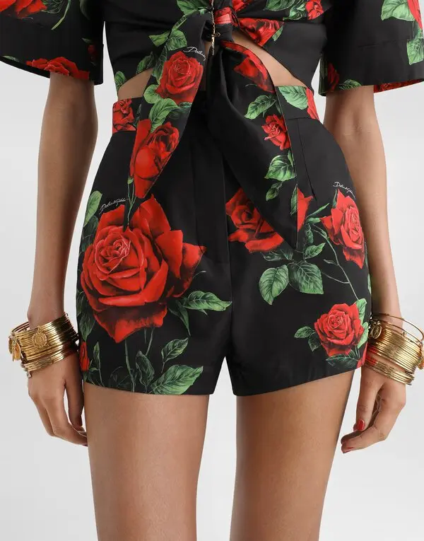 Dolce & Gabbana Rose-print Poplin Shorts