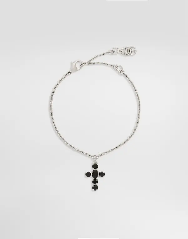 Dolce & Gabbana Rhinestone Cross Charm Link Bracelet - Silver