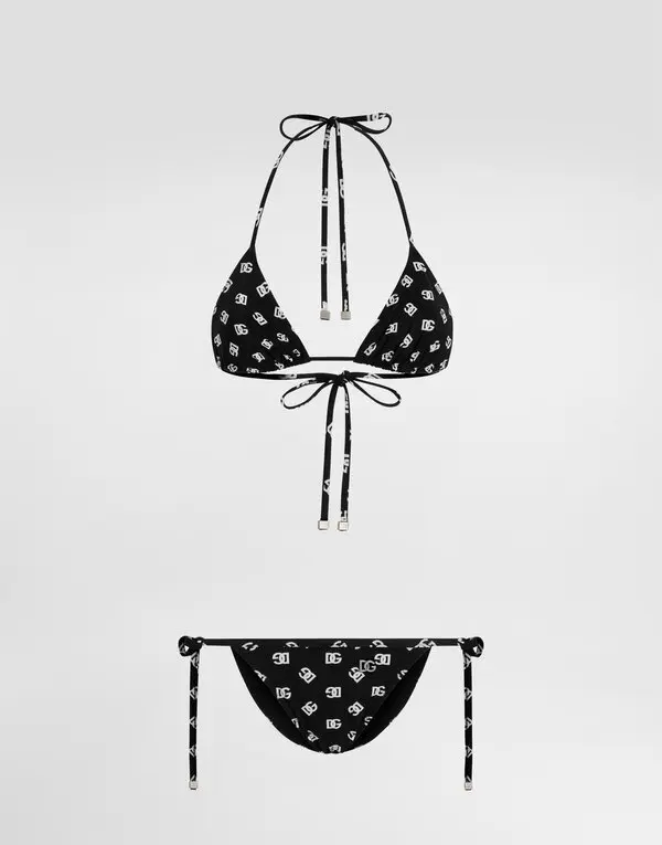 Dolce & Gabbana Triangle Bikini With Dg Logo - Print