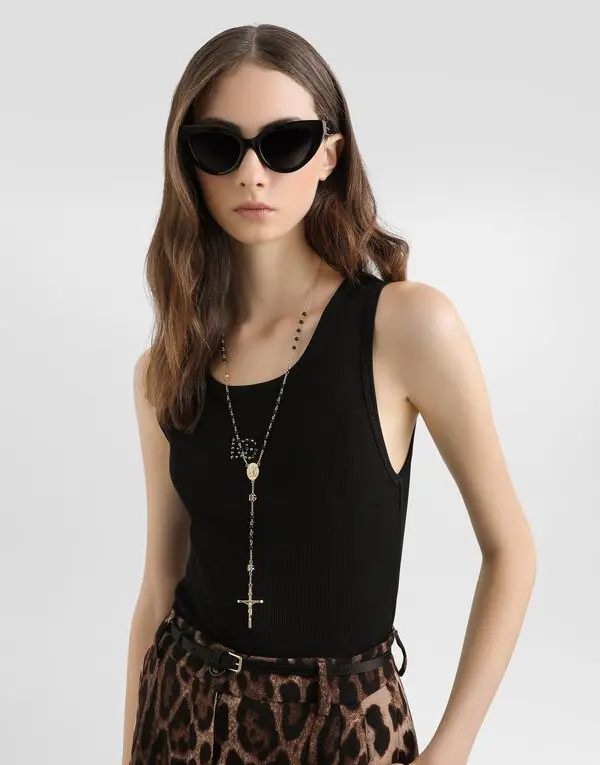 Dolce & Gabbana Ribbed Tank Top With Dg Embroidery And Rhinestones