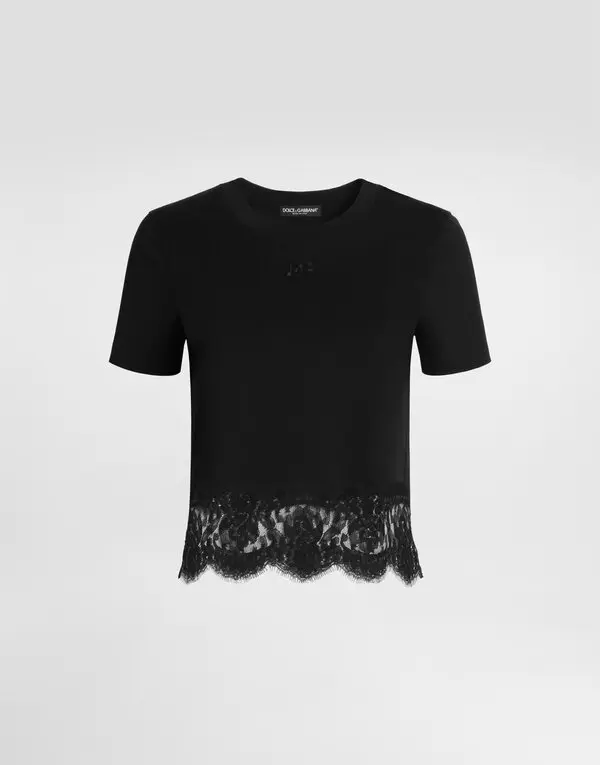Dolce & Gabbana Jersey T-shirt With Lace - Black