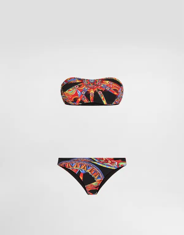 Dolce & Gabbana Carretto-print Bandeau Bikini - Multicolor