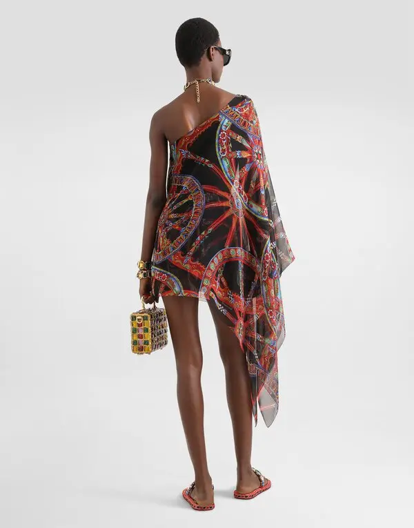 Dolce & Gabbana One-shoulder Carretto-print Chiffon Dress