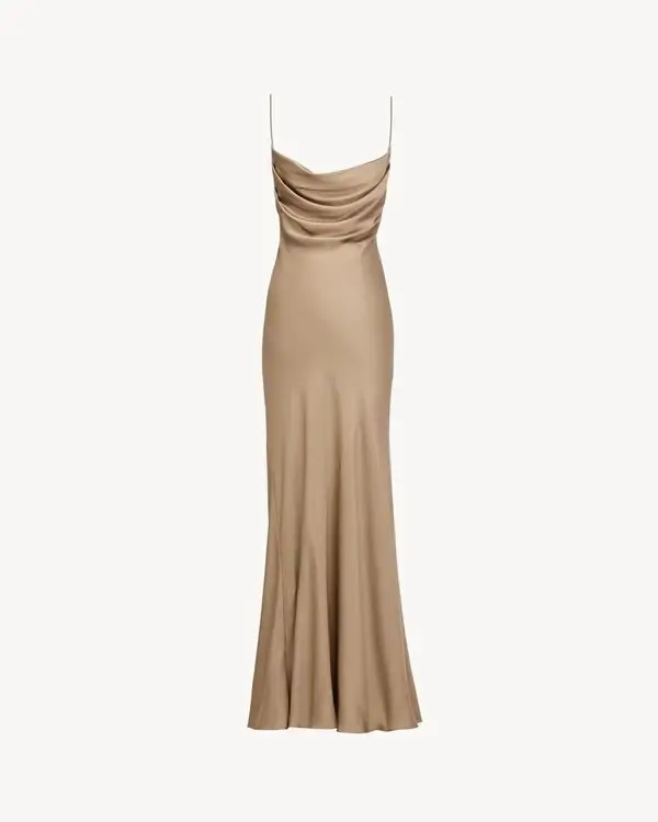 Saint Laurent Backless Cowl Neck Silk Satin Maxi Dress