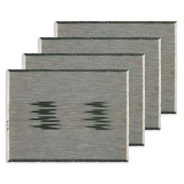 KUTNIA Peshtemal Ikat Cotton Fringe Placemats, Set Of 4 - Green