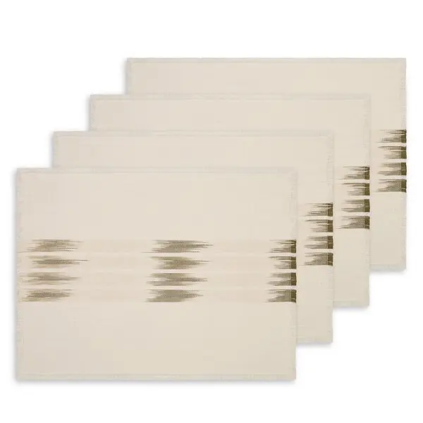 KUTNIA Peshtemal Ikat Cotton Fringe Placemats, Set Of 4 - Olive