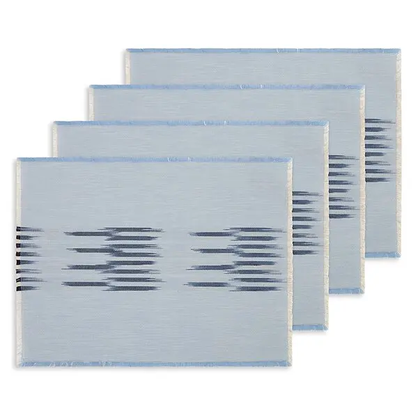 KUTNIA Peshtemal Ikat Cotton Fringe Placemats, Set Of 4 - Sky Blue