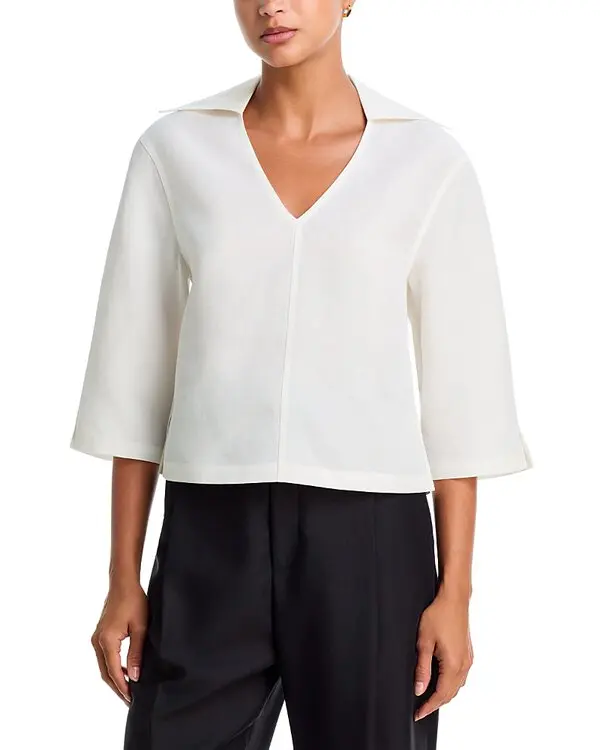 RÓHE Collared V Neck Tunic Top - Off White