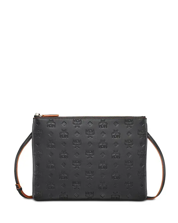 Mcm Aren Logo Embossed Leather Pouch - Black