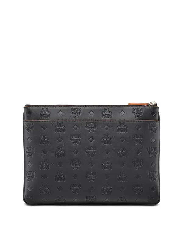 Mcm Aren Logo Embossed Leather Pouch