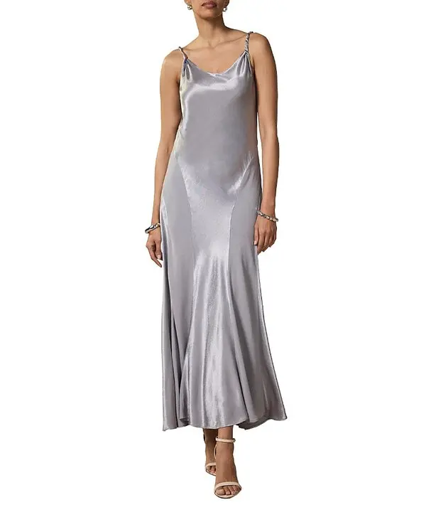 Mint Velvet Metallic Satin Midi Slip Dress - Grey