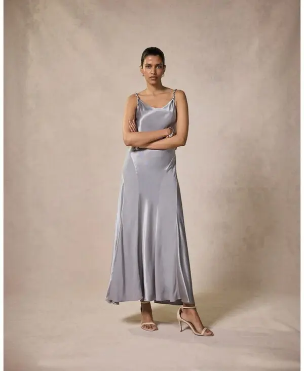 Mint Velvet Metallic Satin Midi Slip Dress