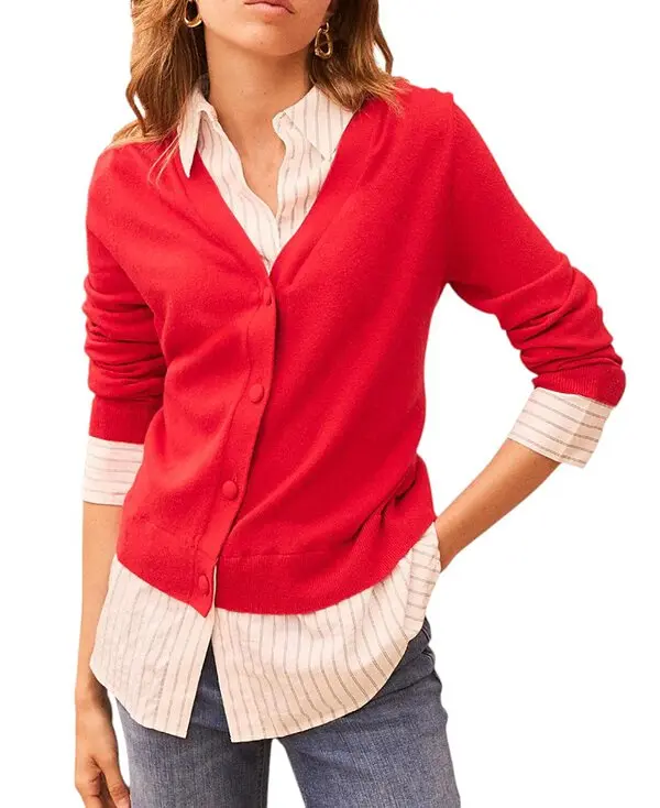 Mint Velvet Cotton Blend Layered Knit Shirt - Red