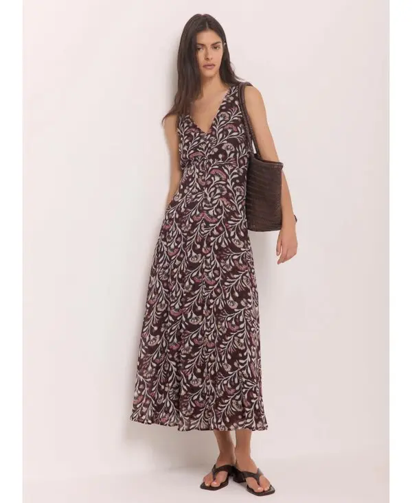 Mint Velvet Sleeveless Floral Print Maxi Dress - Brown