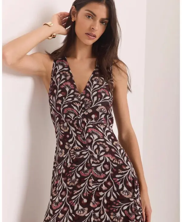Mint Velvet Sleeveless Floral Print Maxi Dress - Brown