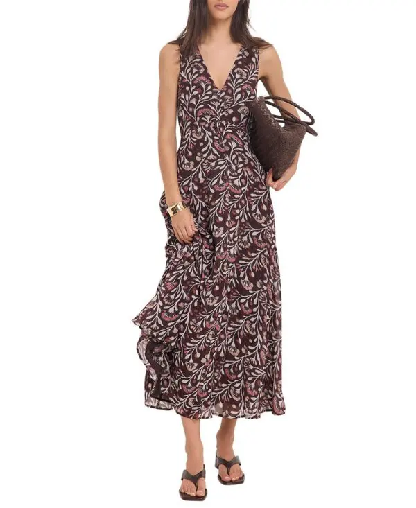 Mint Velvet Sleeveless Floral Print Maxi Dress - Brown