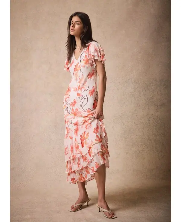 Mint Velvet Floral Ruffle Tie-back Midi Dress