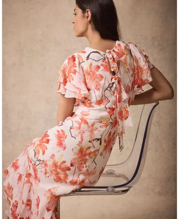 Mint Velvet Floral Ruffle Tie-back Midi Dress