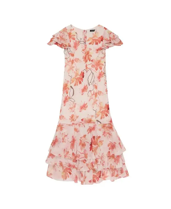Mint Velvet Floral Ruffle Tie-back Midi Dress