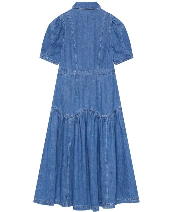 Mint Velvet Puff Sleeve Denim Zip Front Midi Dress