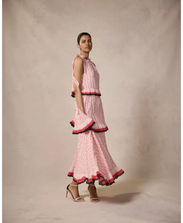 Mint Velvet Printed Tiered Halterneck Midaxi Dress