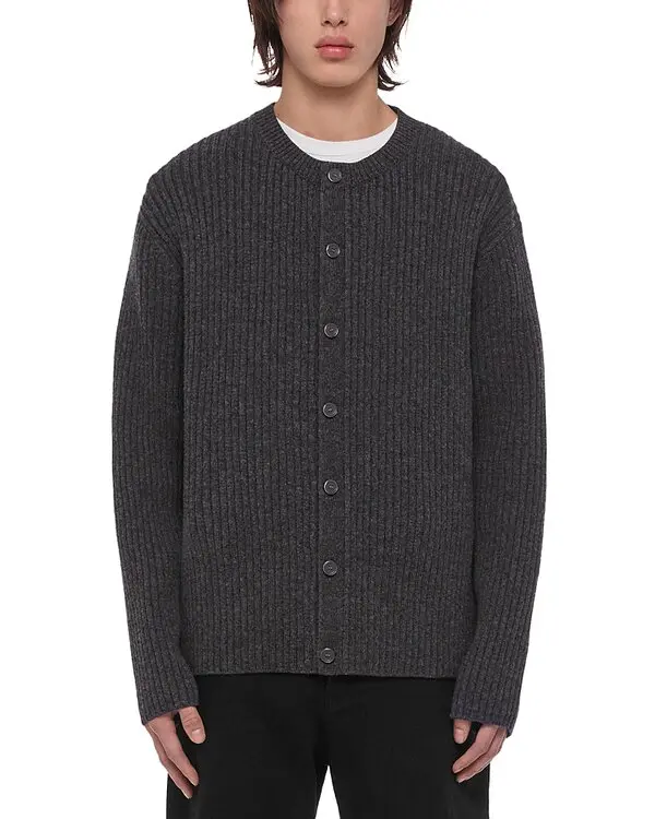 Helmut Lang Ribbed Crewneck Rustic Wool Cardigan