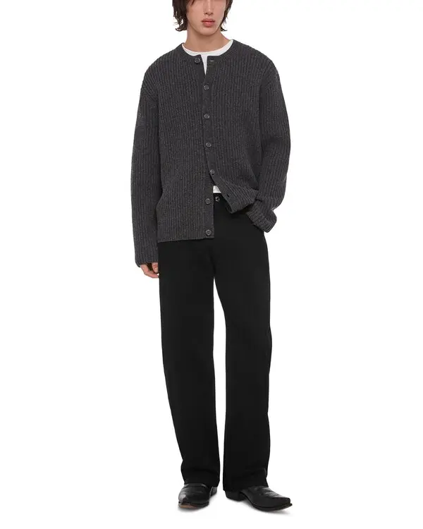 Helmut Lang Ribbed Crewneck Rustic Wool Cardigan