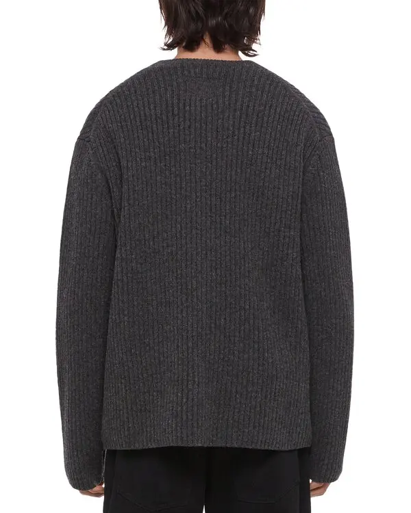 Helmut Lang Ribbed Crewneck Rustic Wool Cardigan