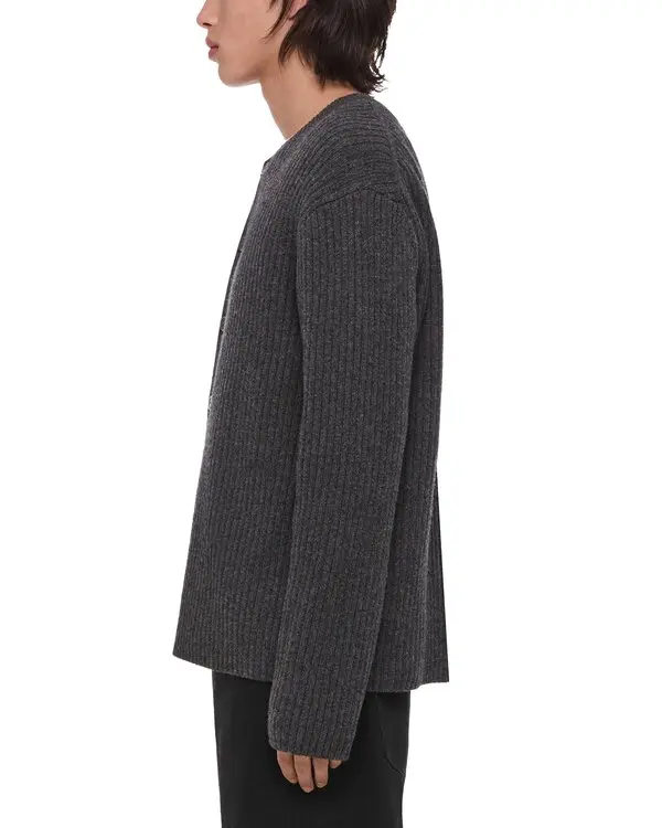 Helmut Lang Ribbed Crewneck Rustic Wool Cardigan