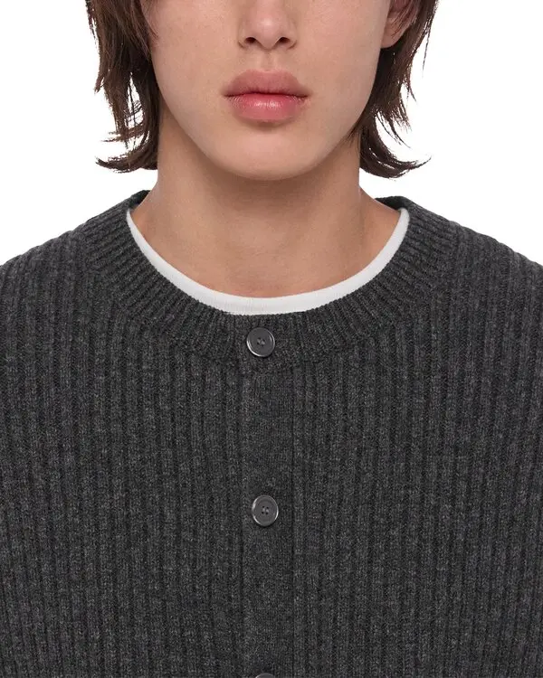 Helmut Lang Ribbed Crewneck Rustic Wool Cardigan
