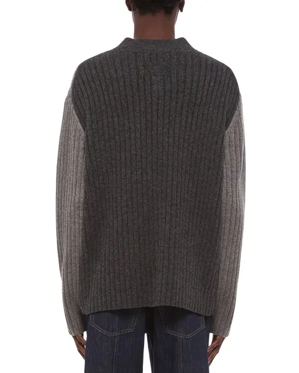 Helmut Lang Contrast V Neck Rustic Wool Sweater