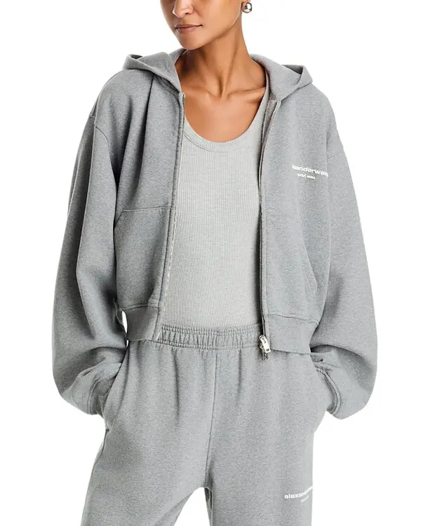 Alexander Wang Zip Up Logo Hoodie - Sidewalk