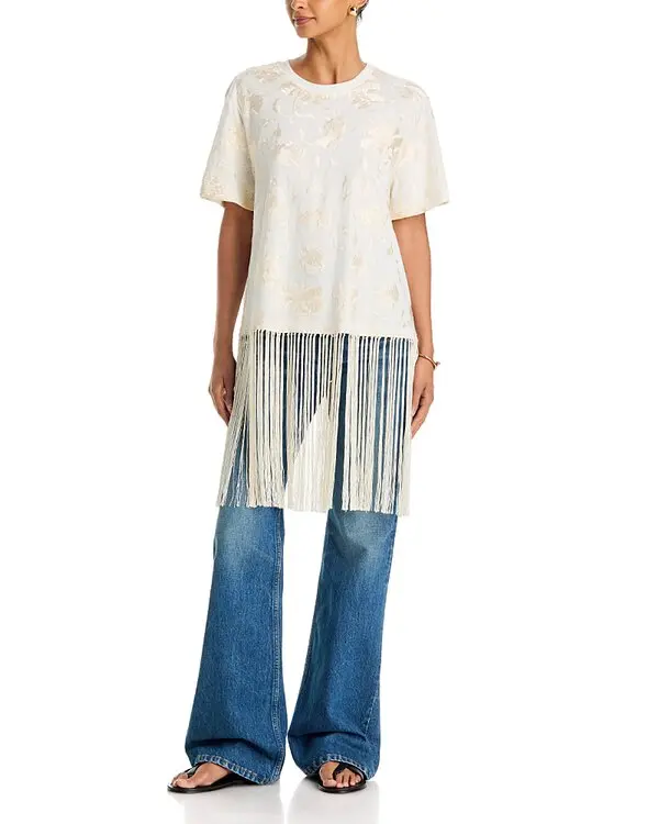 Sea Rafina Eyelet Embellished Fringe Trim Cotton Tee