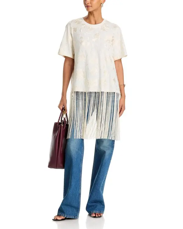 Sea Rafina Eyelet Embellished Fringe Trim Cotton Tee