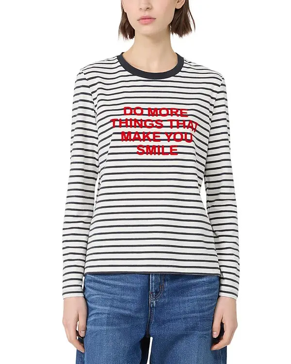 Max Mara Striped Slogan Long Sleeve Tee