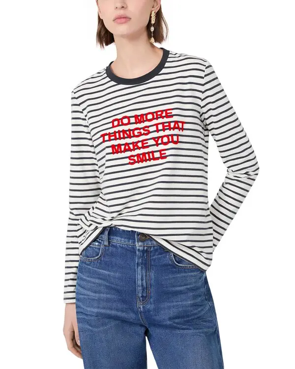 Max Mara Striped Slogan Long Sleeve Tee